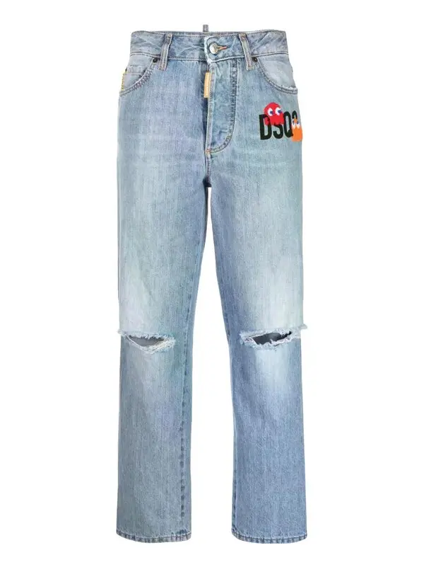 Dsquared2 Cropped Straight Leg Jeans - Blue