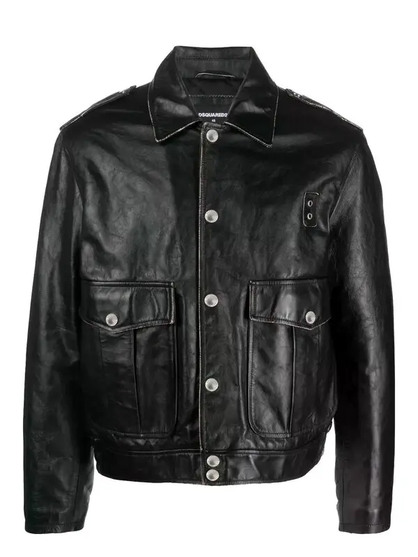Dsquared2 Button-fastening Leather Bomber Jacket - Black