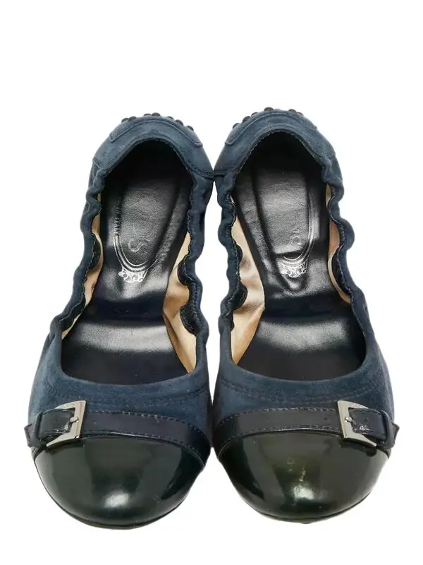 TOD'S Navy Suede And Patent Leather Ballet Flats - Blue