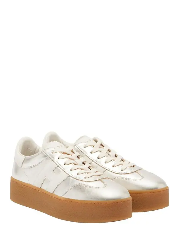 Hogan H698 Metallic Leather Platform Sneakers - Silver