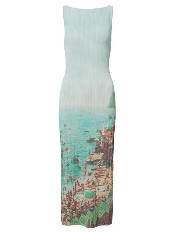 Staud Bryn Printed Compact Knit Midi Dress - Blue