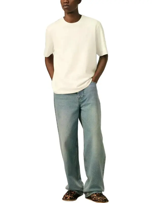 AMI Paris Cotton T-shirt With Embossed De Coeur Motif - Neutrals