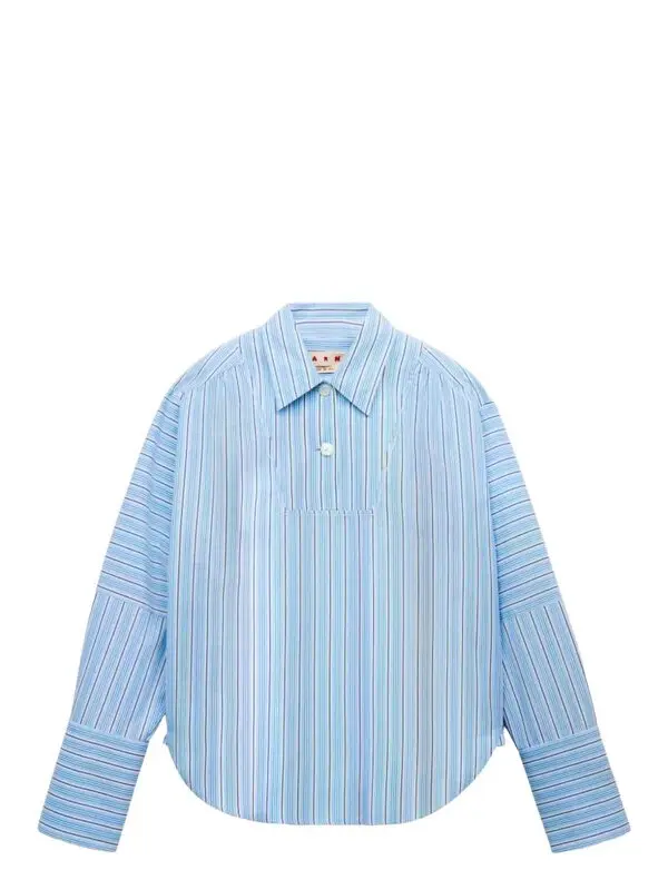 Marni Light Striped Cotton Poplin Shirt With Bib Insert - Blue