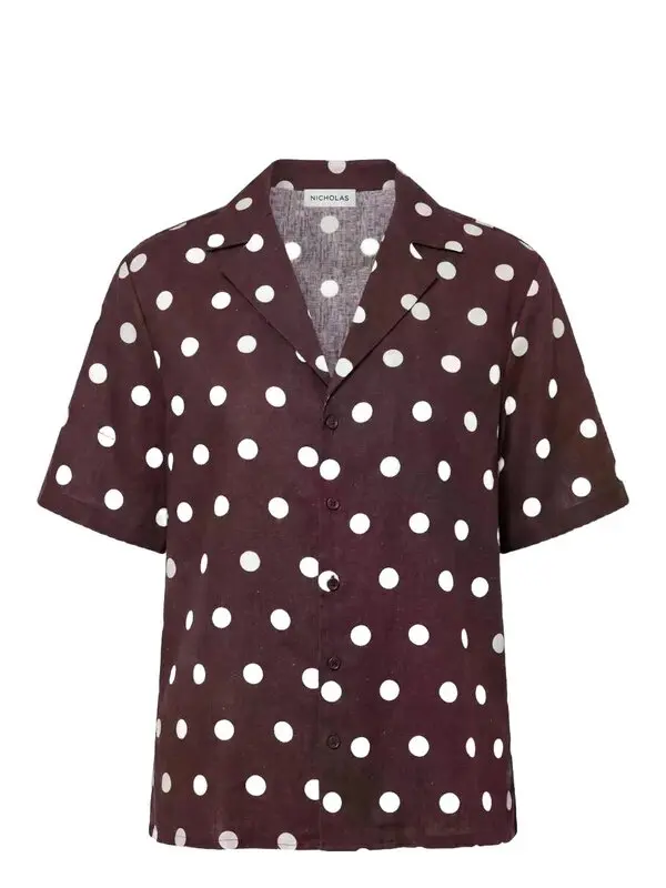 NICHOLAS Sonora Shirt Espresso Ivory Polka-dot - Brown