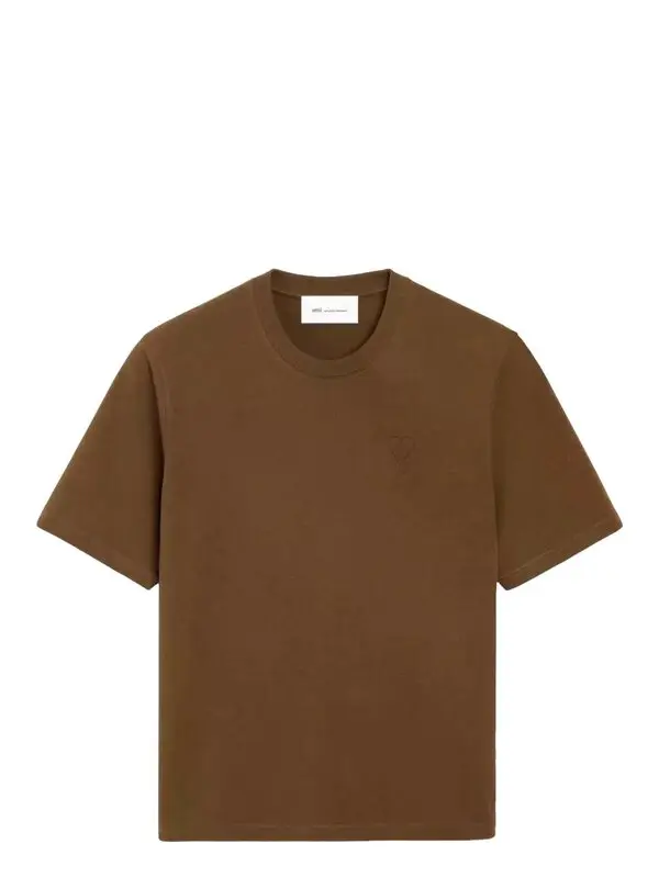 AMI Paris Cotton T-shirt With Embossed De Coeur Motif - Brown