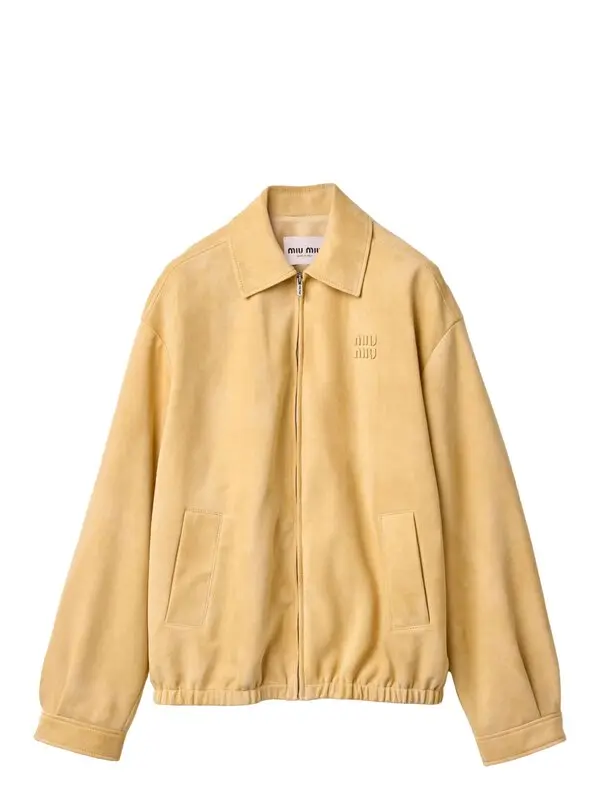 Miu Miu Waxed Suede Blouson Jacket - Neutral