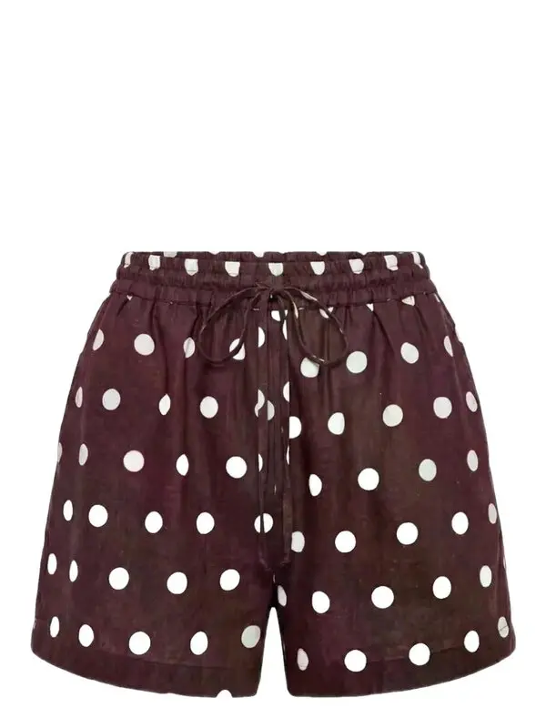 NICHOLAS Adelaide Polka Dot Linen Blend Shorts - Brown