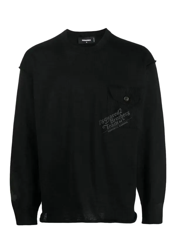 Dsquared2 Ribbed Crew Neck Jumper With Chest Pocket - Black