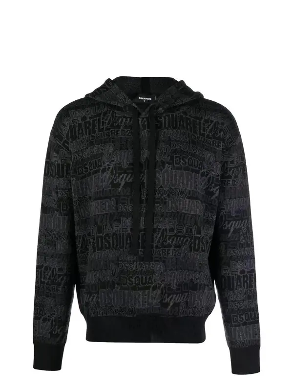 Dsquared2 All-over Logo Intarsia Knit Hoodie - Grey