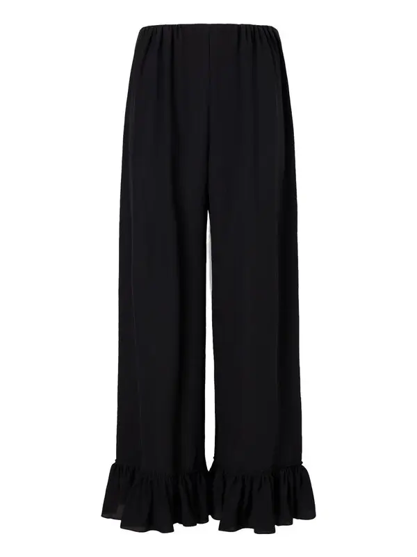 Chloé Wide-leg Ruffled Silk Crepe De Chine Trousers - Black