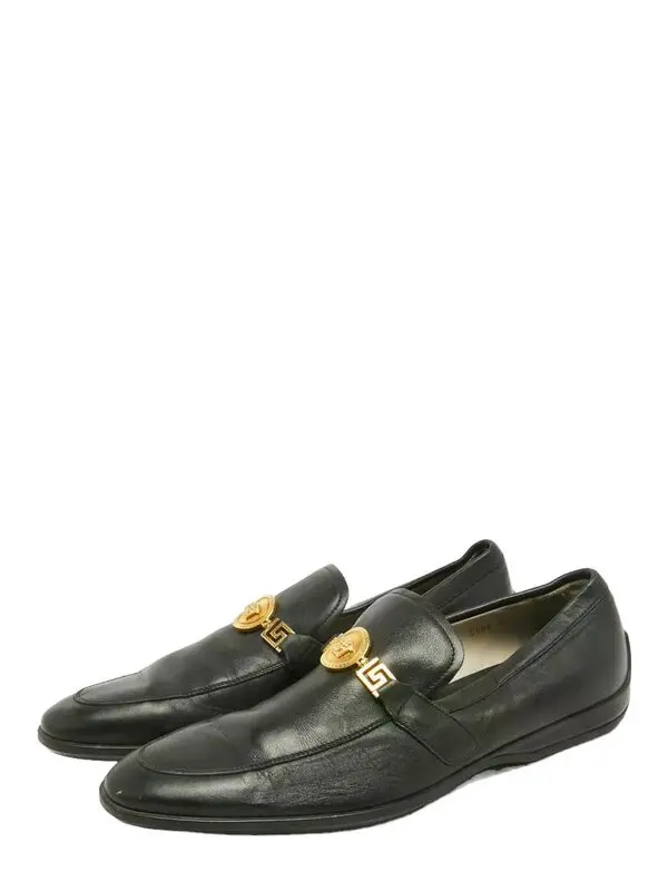 Versace Medusa Buckle Leather Loafers - Black
