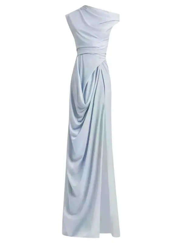 GEMY MAALOUF Asymmetrical Neckline Draped Maxi Dress - Blue