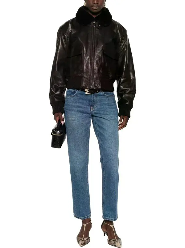 Victoria Beckham Contrast-collar Leather Jacket - Brown