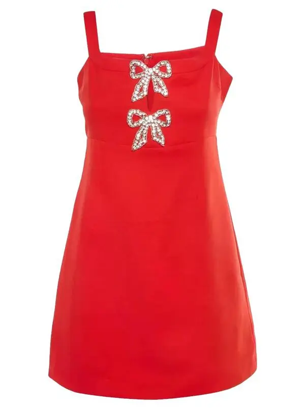 SELF-PORTRAIT Crepe Mini Dress With Crystal Embellished Bow - Red