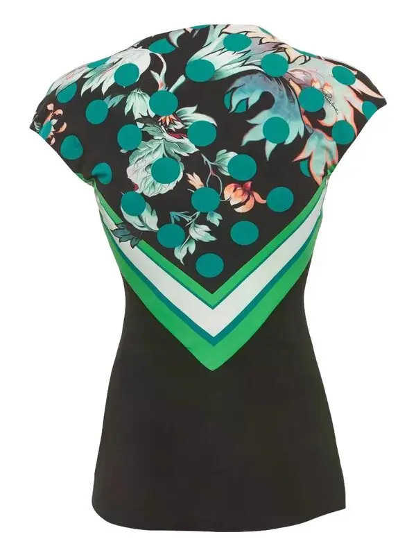 Roberto Cavalli V-neck Cap Sleeve Floral Polka Dot Top - Black