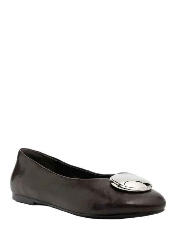 ADRIANNA FERETTI Adrianna Ferretti Logo-embellished Leather Ballet Flats - Brown