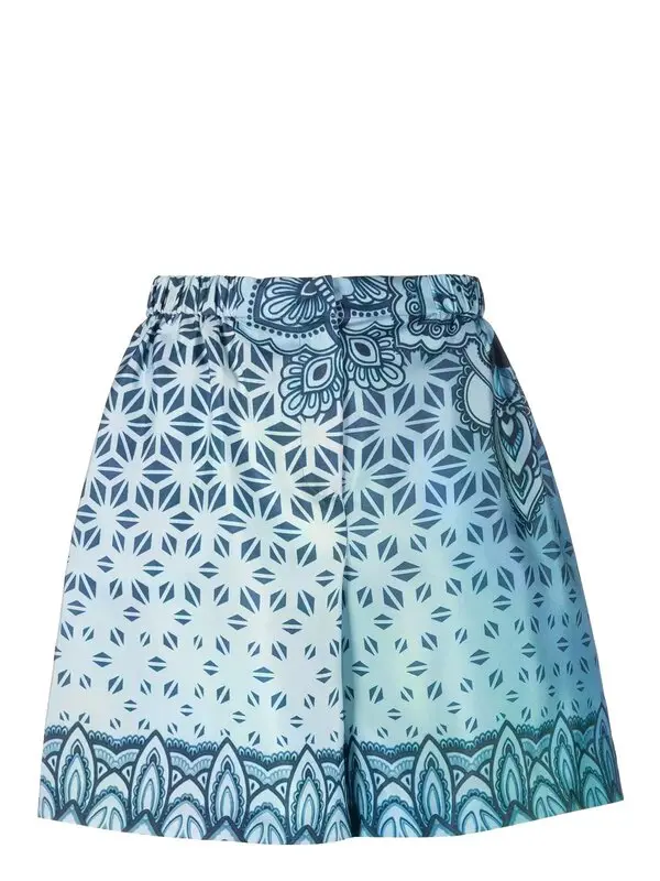 Alberta Ferretti Silk Geometric Print Shorts - Blue