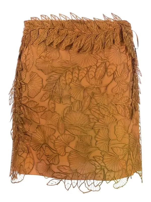 Alberta Ferretti Floral-lace Mini Skirt - Brown