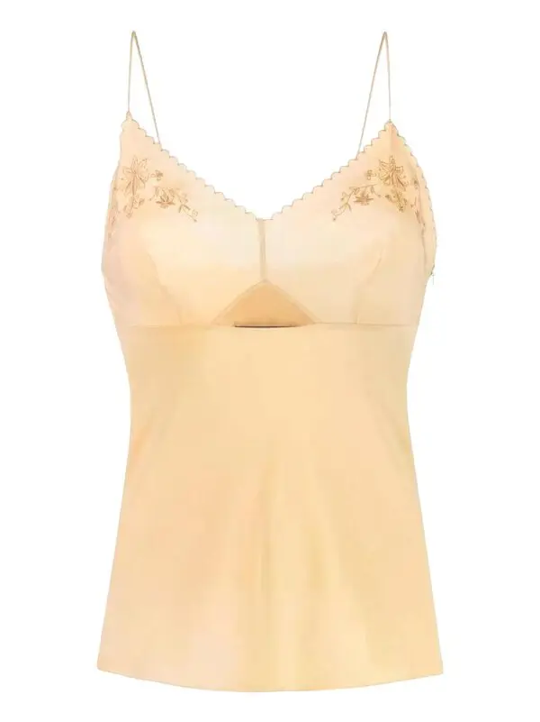 Alberta Ferretti Floral-embroidered Silk Cami - Neutrals