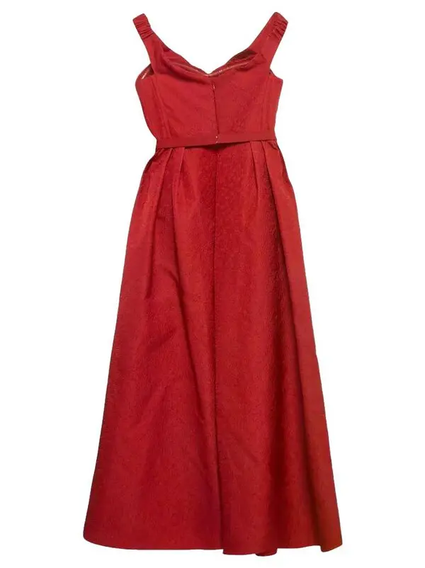 SELF-PORTRAIT Textured Jacquard Off-shoulder Midi Dress - Red