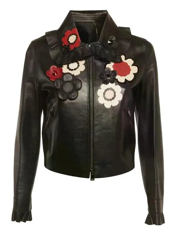 Fendi Floral-embellished Leather Jacket - Black