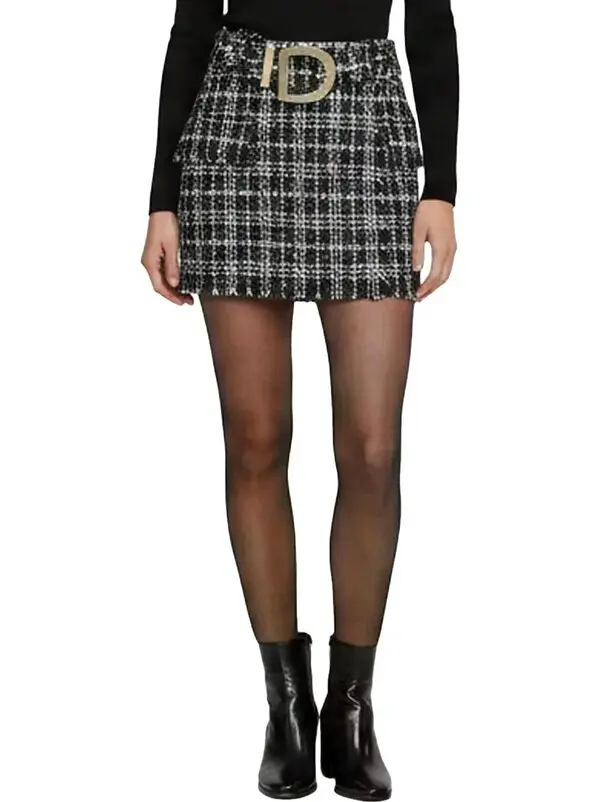 Balmain Tweed Belted Mini Skirt - Black