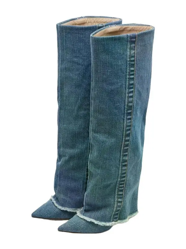 LE SILLA Pointed-toe Denim Mid-calf Boots - Blue