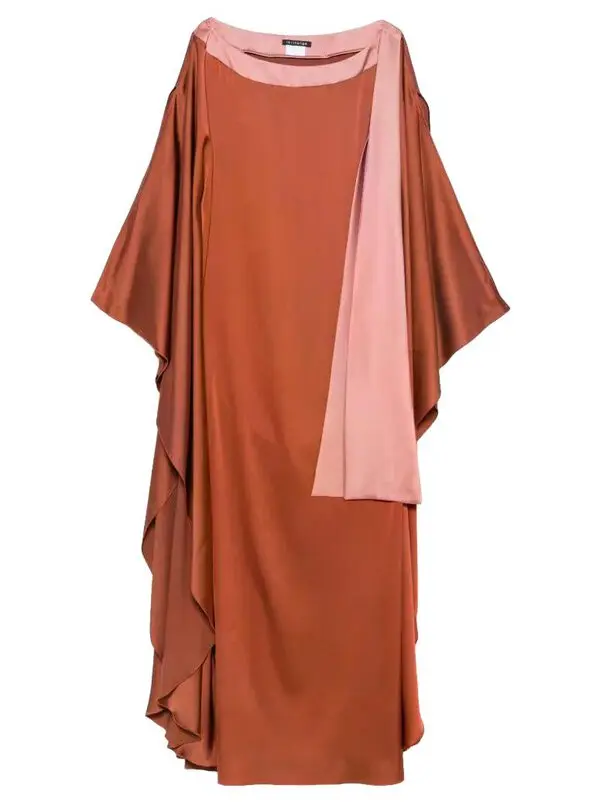 LE RJTANGE Satin Draped Boat Neck Dress - Brown