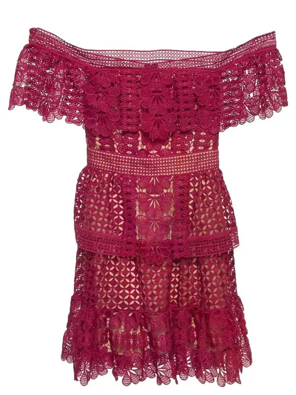 SELF-PORTRAIT Guipure Lace Off-shoulder Mini Dress - Red