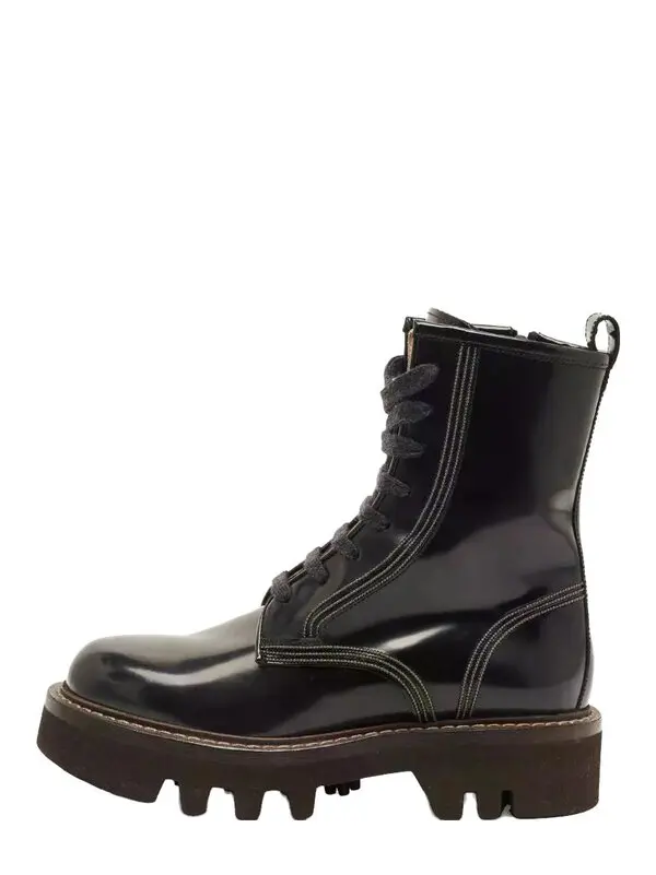 Brunello Cucinelli Polished Leather Combat Boots - Black