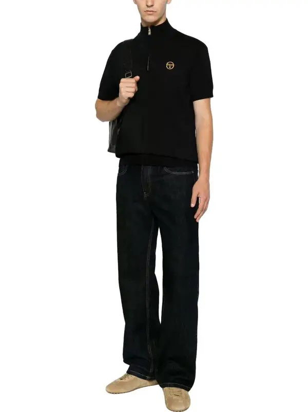 SERGIO TACCHINI Logo-embroidered Zip-neck Polo Shirt - Black