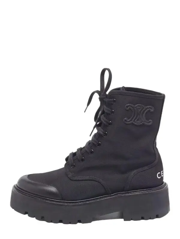 Celine Logo Detail Combat Boots - Black