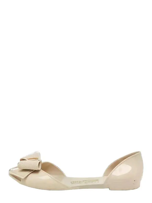 FERRAGAMO D'orsay Bow Detail Ballet Flats - Neutrals