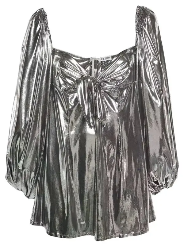 Attico Lamé Off-shoulder Puff Sleeve Mini Dress - Silver