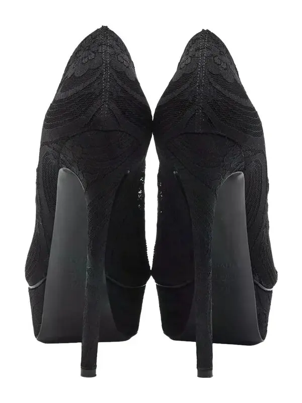 Casadei Floral Lace Peep-toe Platform Stiletto Pumps - Black