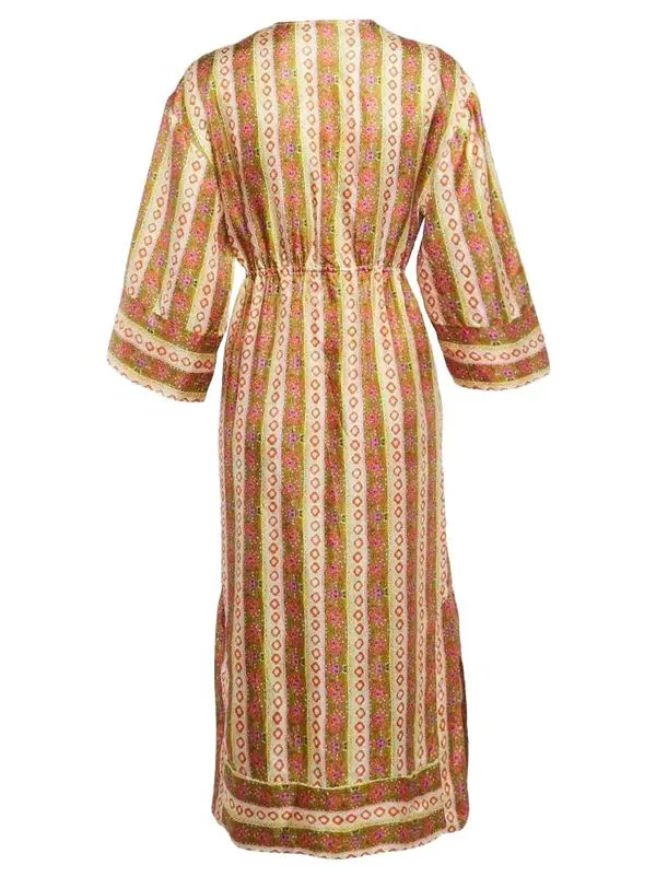 Sandro Floral Striped Kaftan Midi Dress - Neutrals
