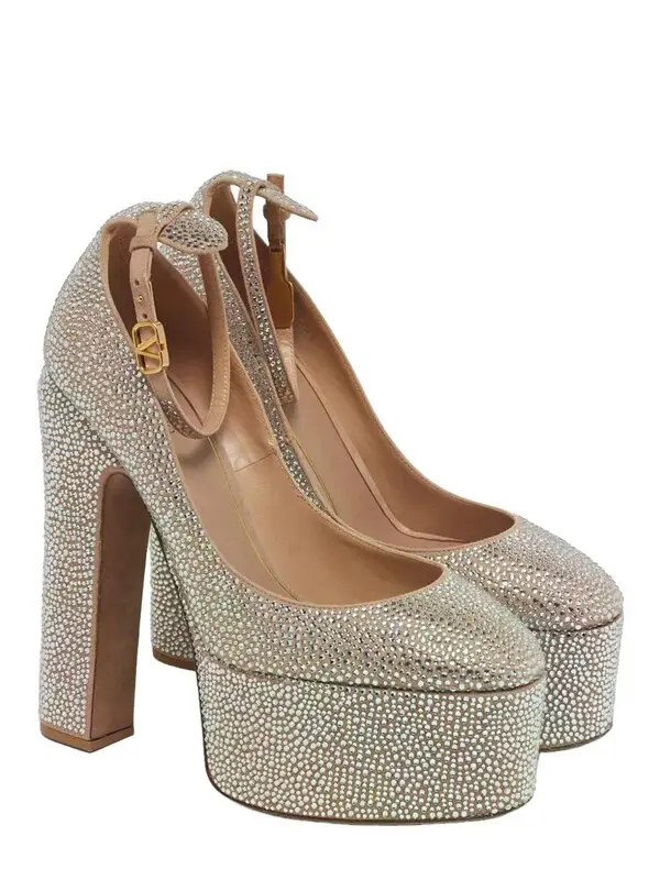 Valentino Garavani Tan-go Crystal Embellished Platform Heels - Silver