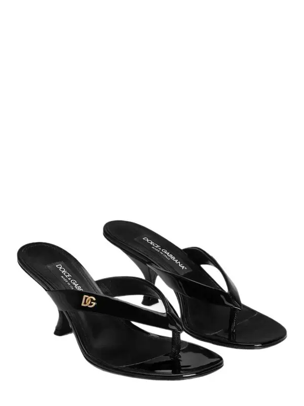Dolce & Gabbana Patent Leather Thong Heeled Sandals - Black