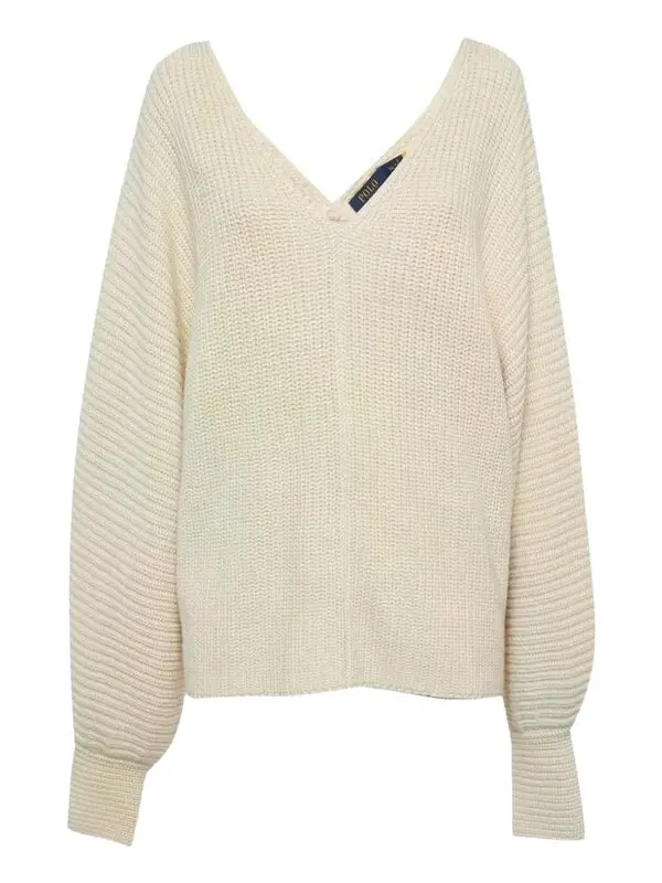 Polo Ralph Lauren Cream V-neck Long Sleeve Sweater - Neutrals