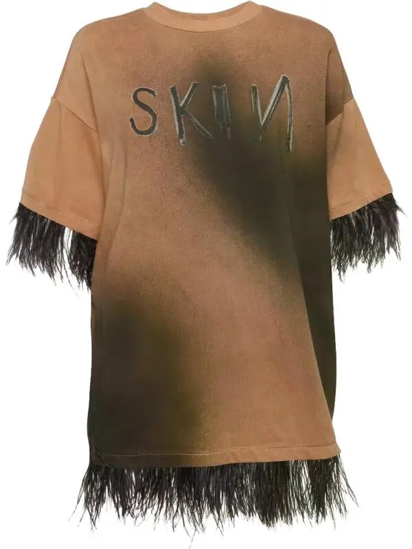 Roberto Cavalli Feather Trimmed T-shirt - Neutrals