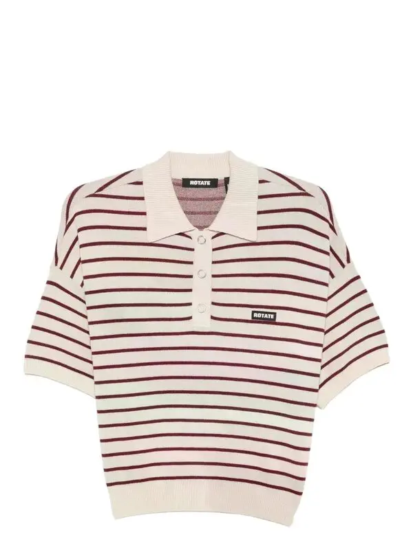 ROTATE BY BIRGER CHRISTENSEN Striped Short-sleeve Knit Polo - Neutrals