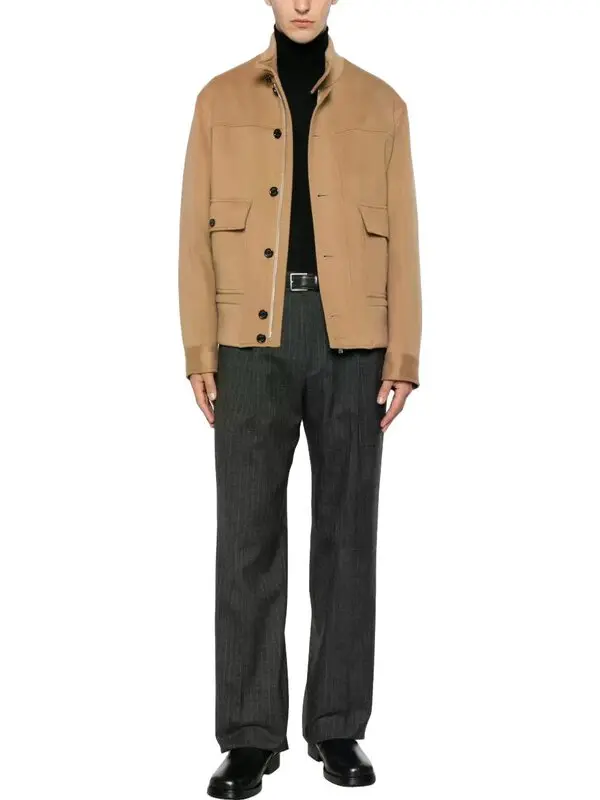 LARDINI Button-up Ribbed-trim Jacket - Neutrals