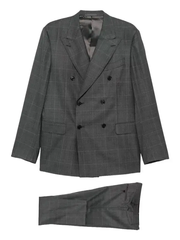 Caruso Check Double-breasted Suit - Grey