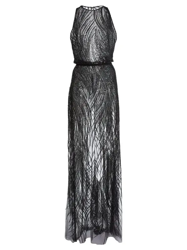 Zuhair Murad Embroidered Tulle Halter Maxi Dress - Black