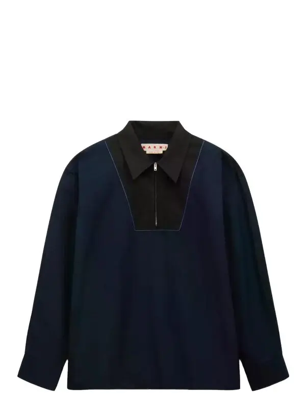 Marni Deep Poplin Shirt With Zipper Bib - Blue