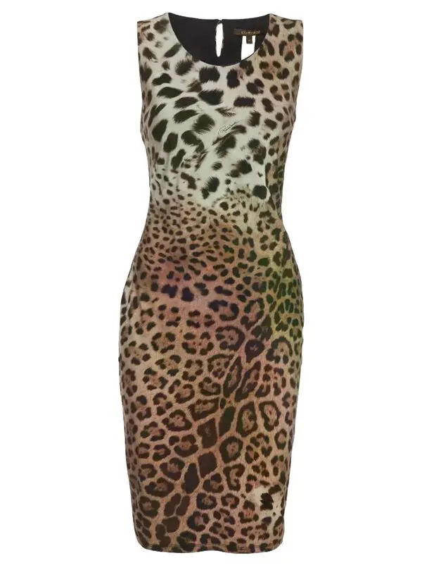 Roberto Cavalli Leopard Print Scoop Neck Midi Dress - Neutrals