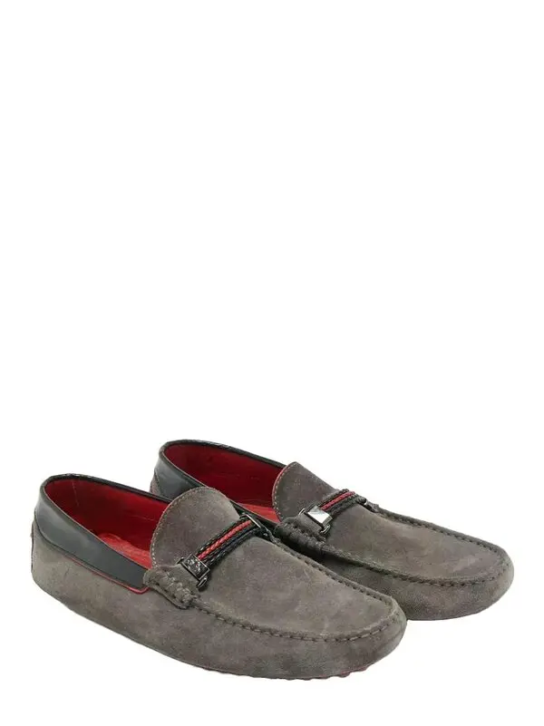 TOD'S Suede Braided Strap Loafers - Grey