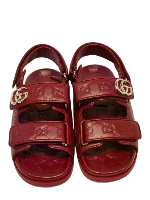 Gucci Double-g Embossed Leather Flat Sandals - Red