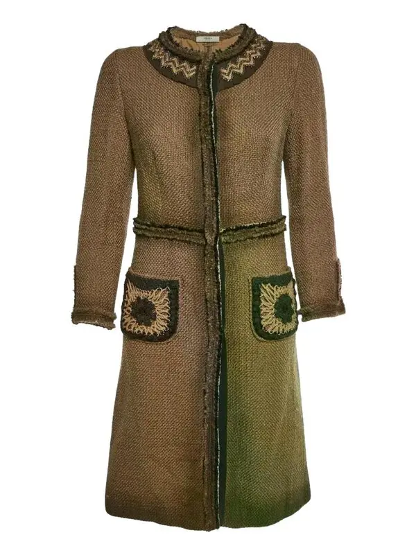 Prada Bead-embellished Tweed Coat - Brown