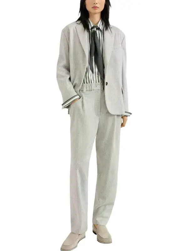 Brunello Cucinelli Wool-flannel Baggy Trousers With Monili - Grey